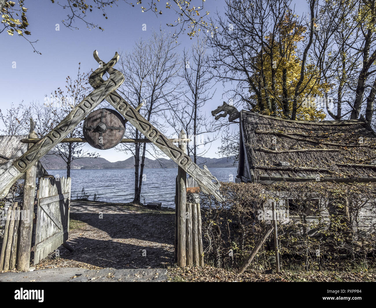 Flake Viking village, lake Walchensee, Bavaria, Germany Stock Photo - Alamy