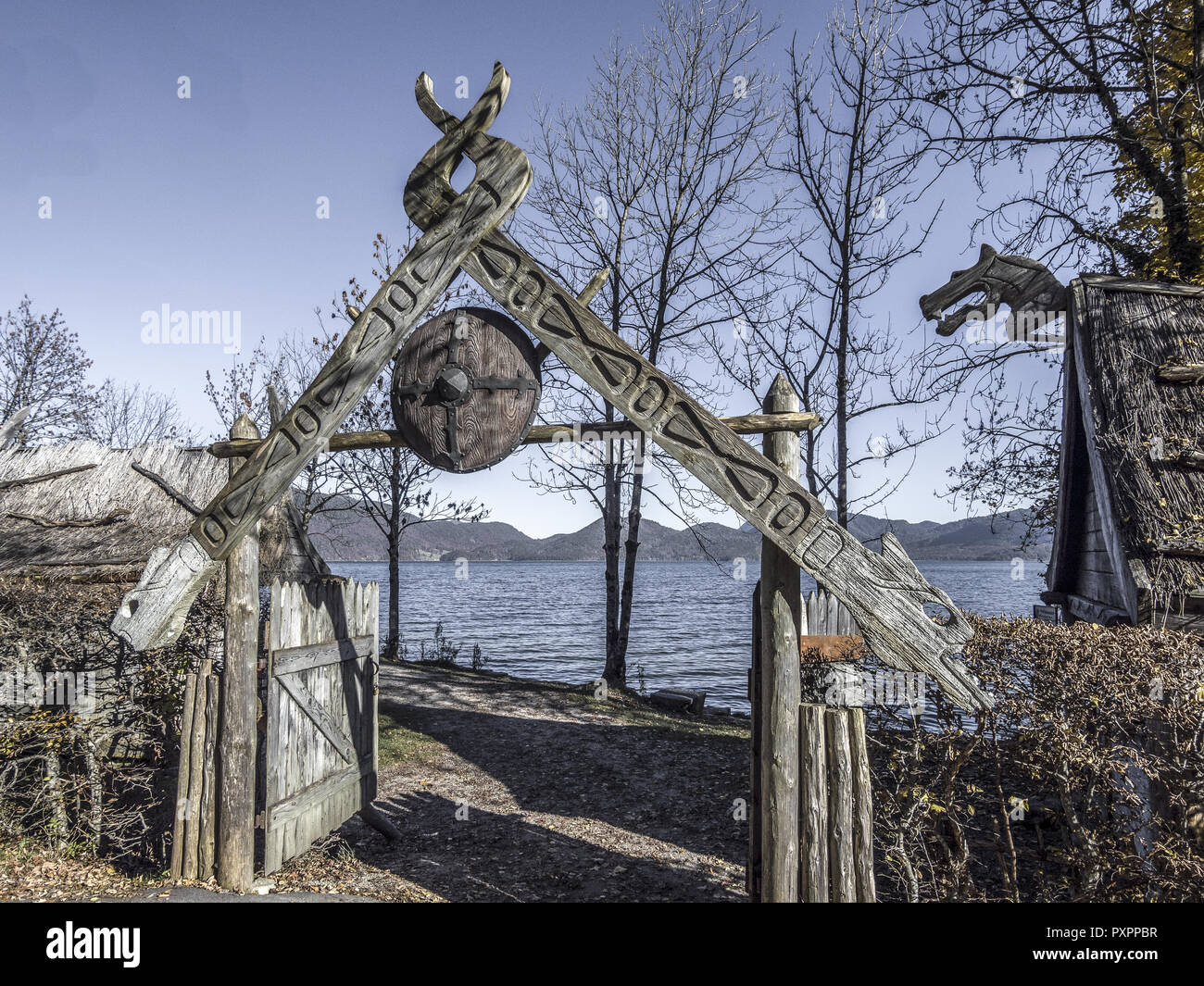 Flake Viking village, lake Walchensee, Bavaria, Germany Stock Photo - Alamy
