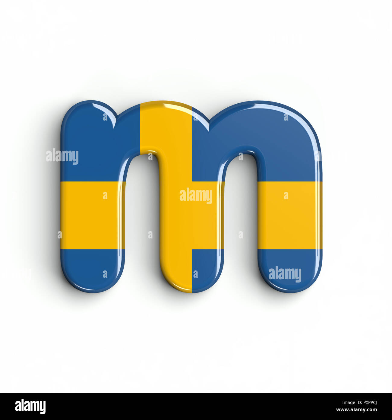 Sweden flag letter M - Lowercase 3d swedish font isolated on white ...
