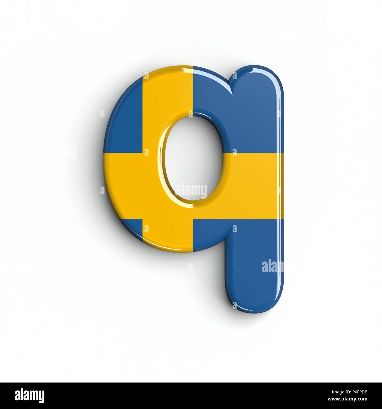 Sweden flag letter Q - Lower-case 3d swedish font isolated on white ...
