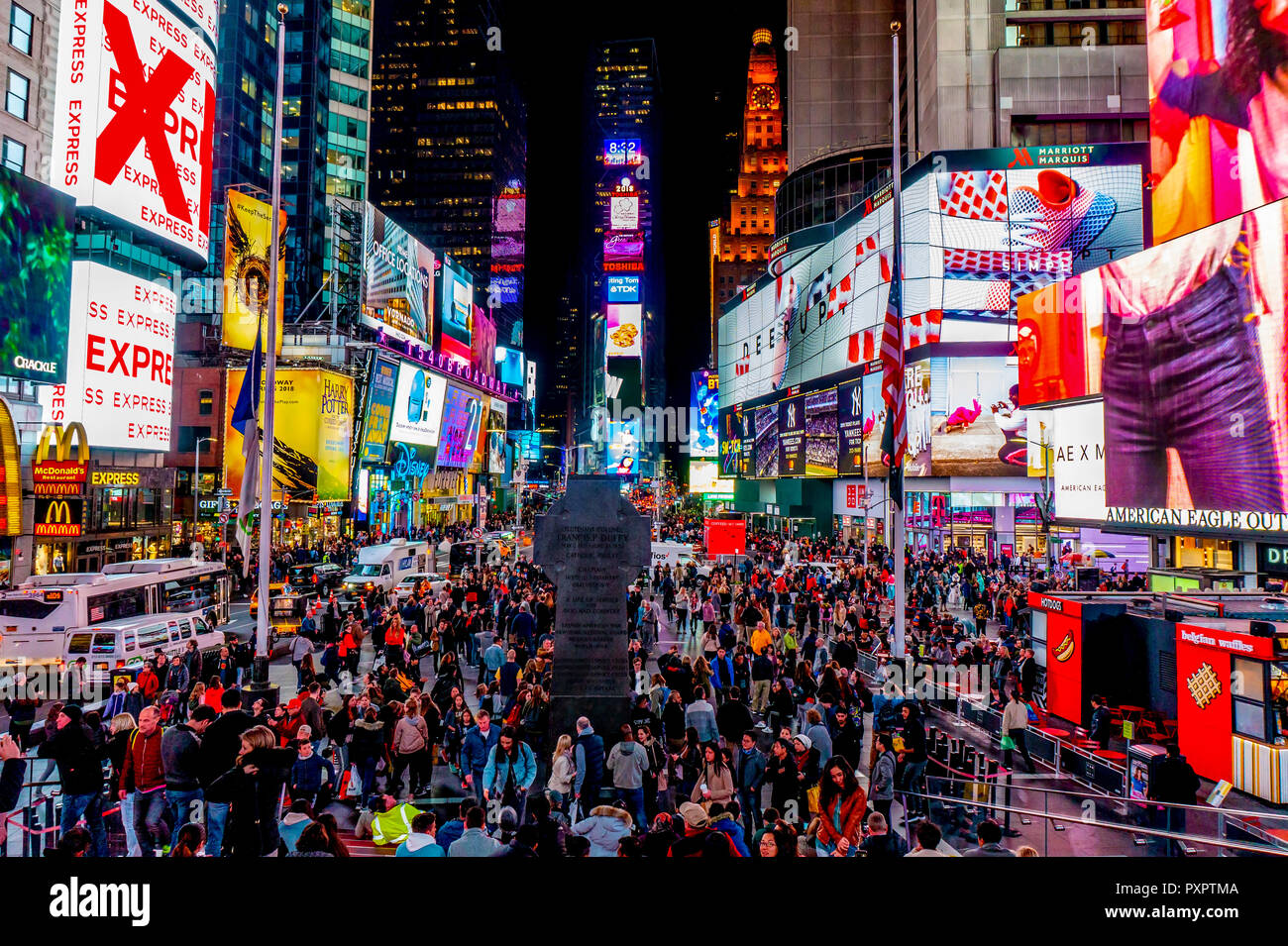 New York, NY / USA - 04.11.2018: the crowd of the iconic Times Square ...