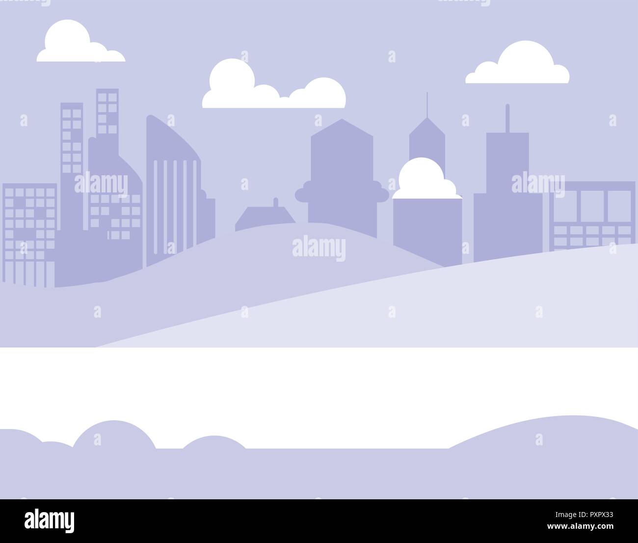 urban city landscape with purple shadow, colorful design. vector ...