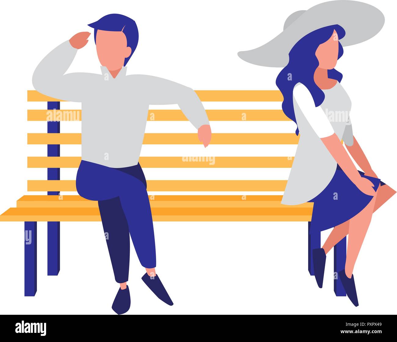 man and woman sitting on bench over white background, colorful design ...