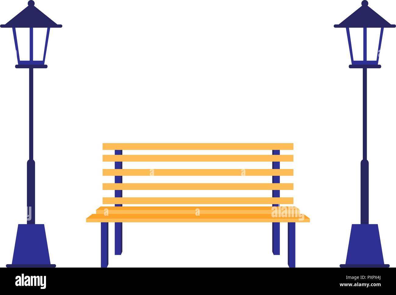 park bench and street lights over white background, vector illustration ...