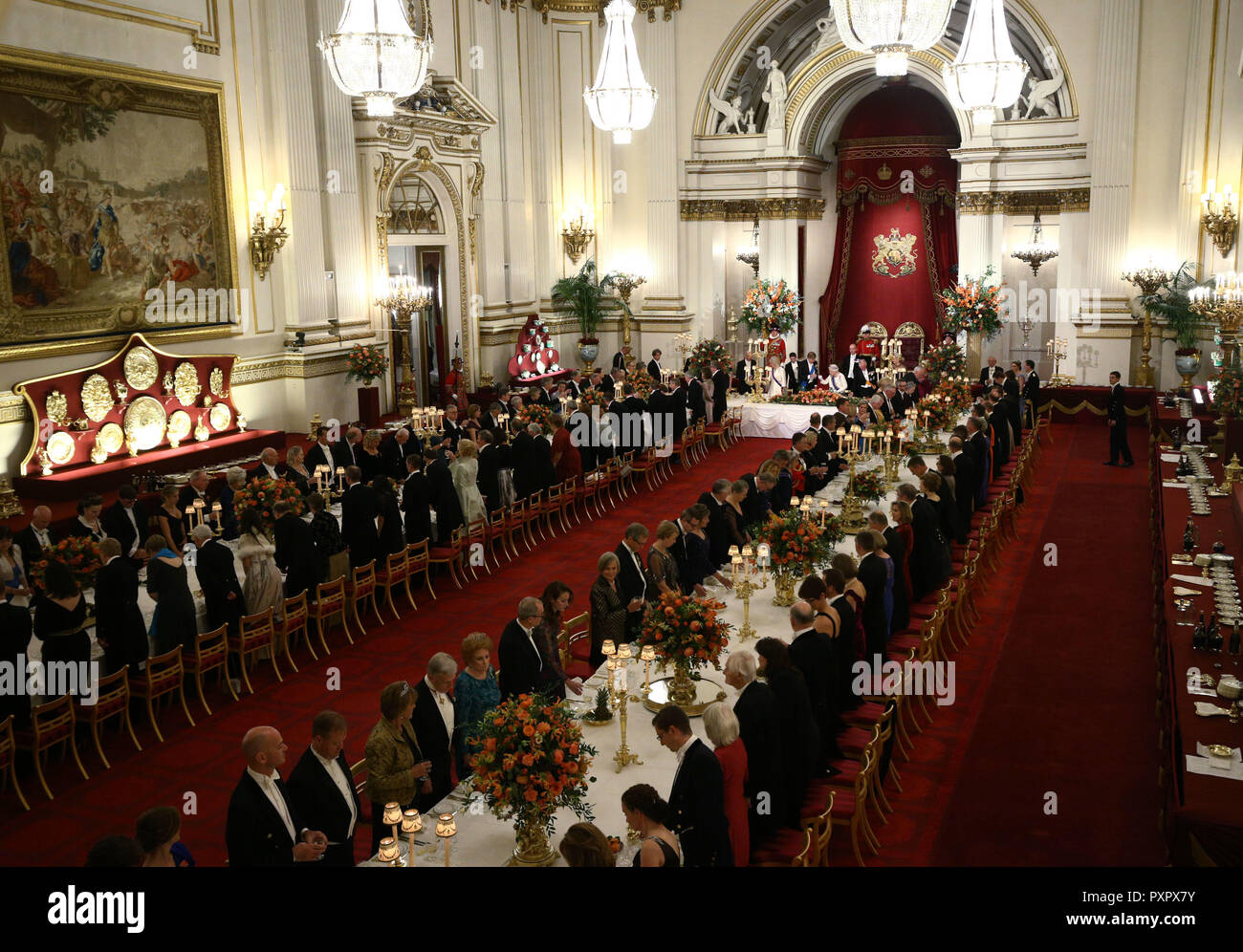 Queen Elizabeth II makes a toast during a State Banquet at Buckingham ...