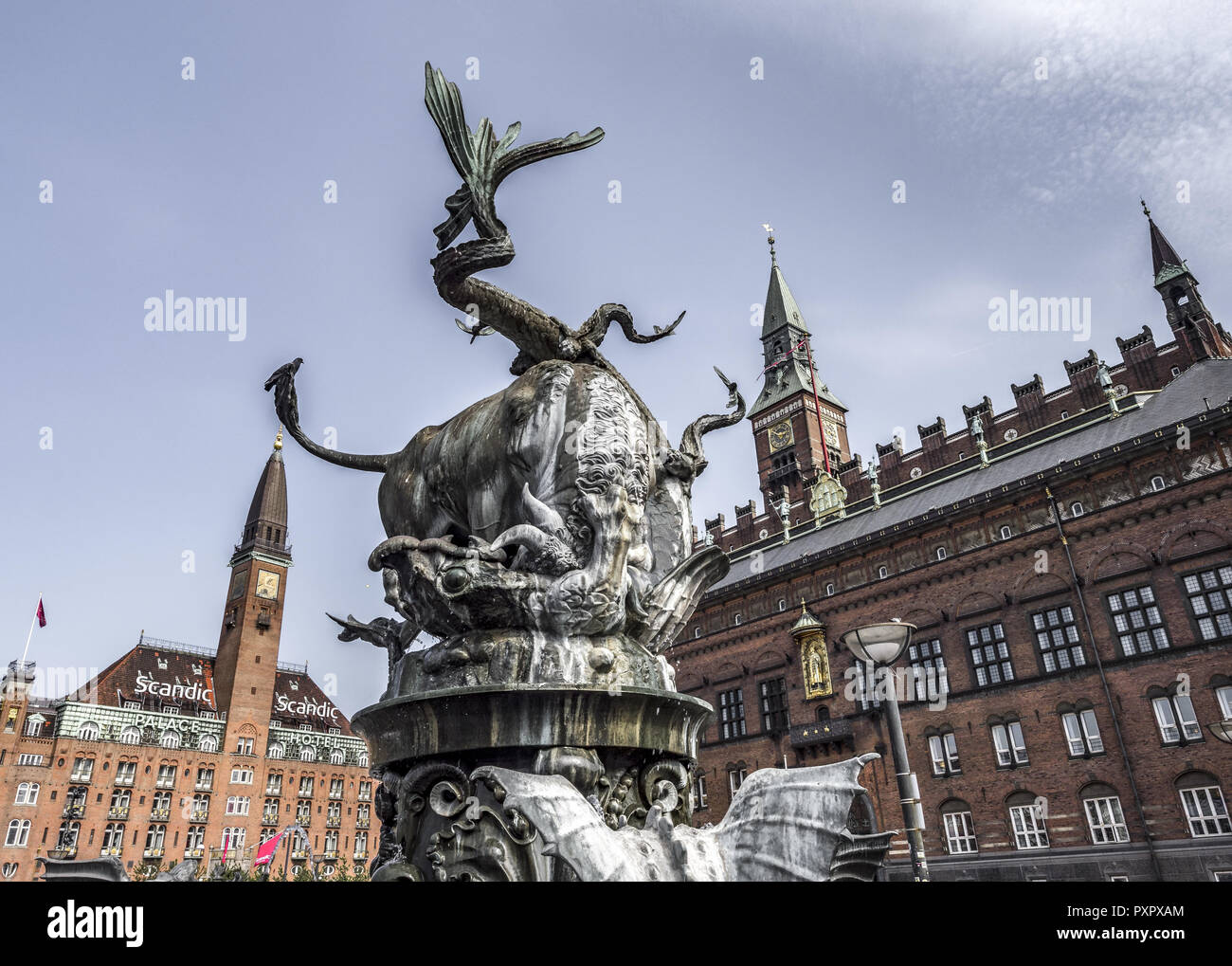 Town Hall with the dragon fountain, Copenhagen, Denmark Stock Photo - Alamy