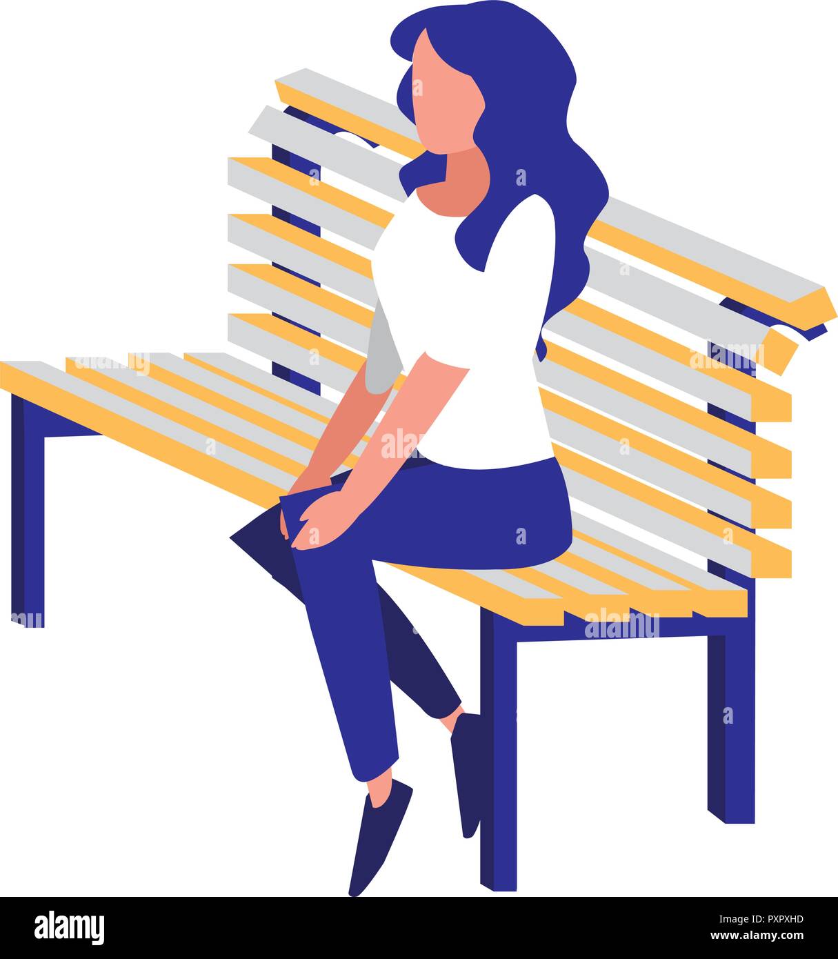 woman sitting on bench icon over white background, vector illustration ...