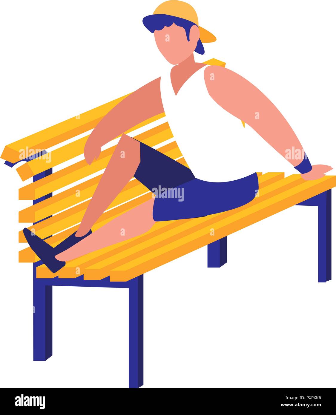 man sitting on bench over white background, vector illustration Stock ...