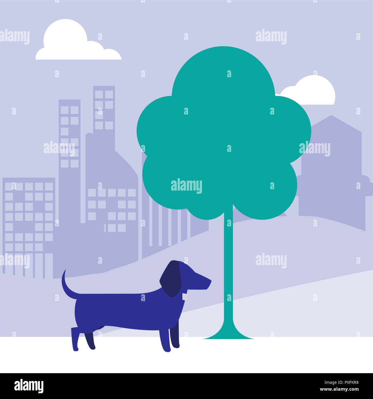 dog and tree over purple background, vector illustration Stock Vector ...