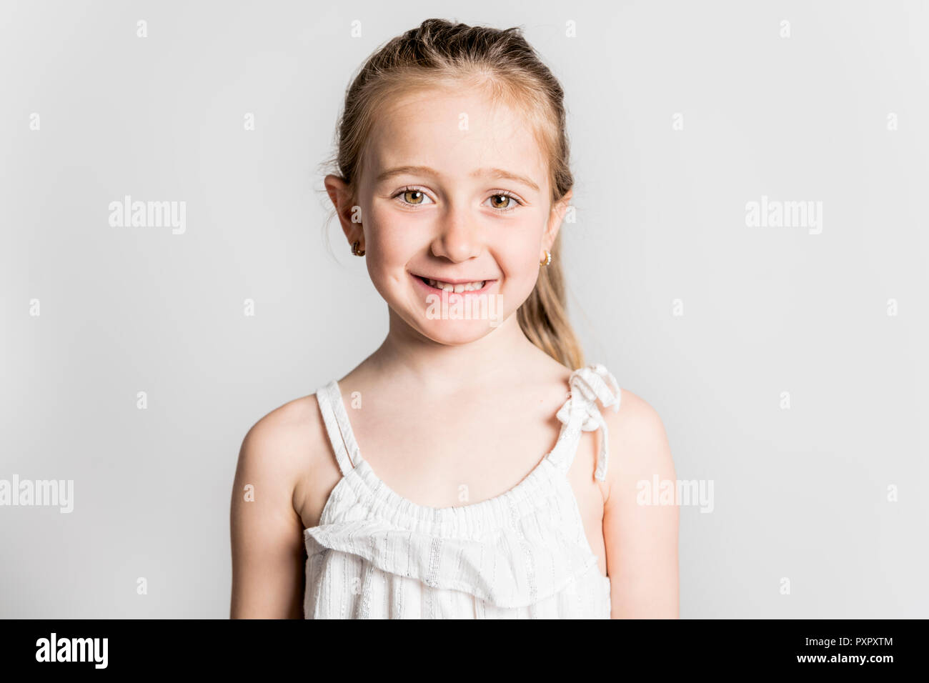 beautiful little fashion model child on white background Stock Photo ...