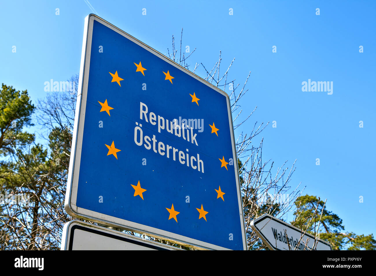 Austrian border crossing sign hi-res stock photography and images - Alamy