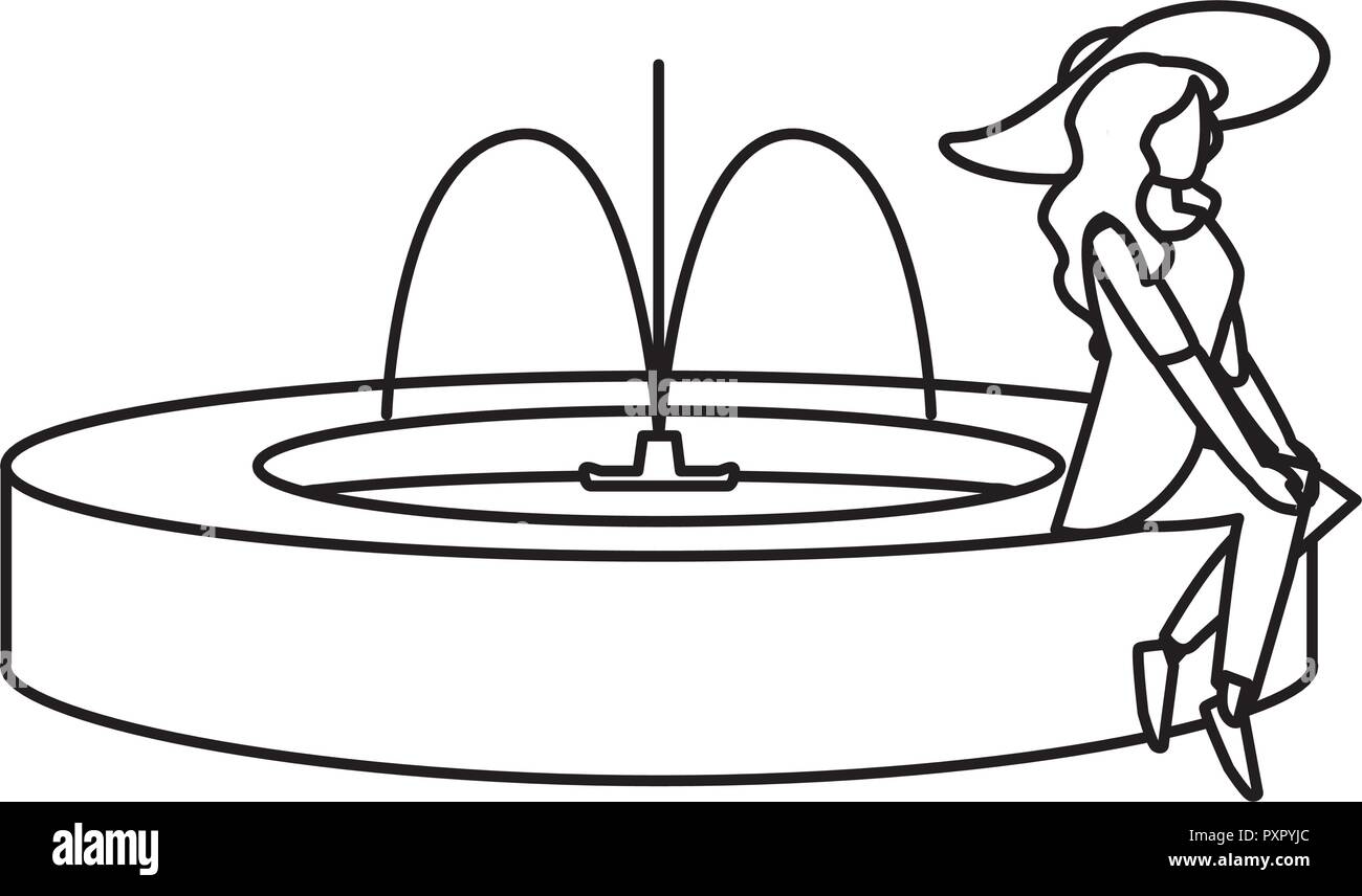 woman sitting on water fountain over white background, vector ...