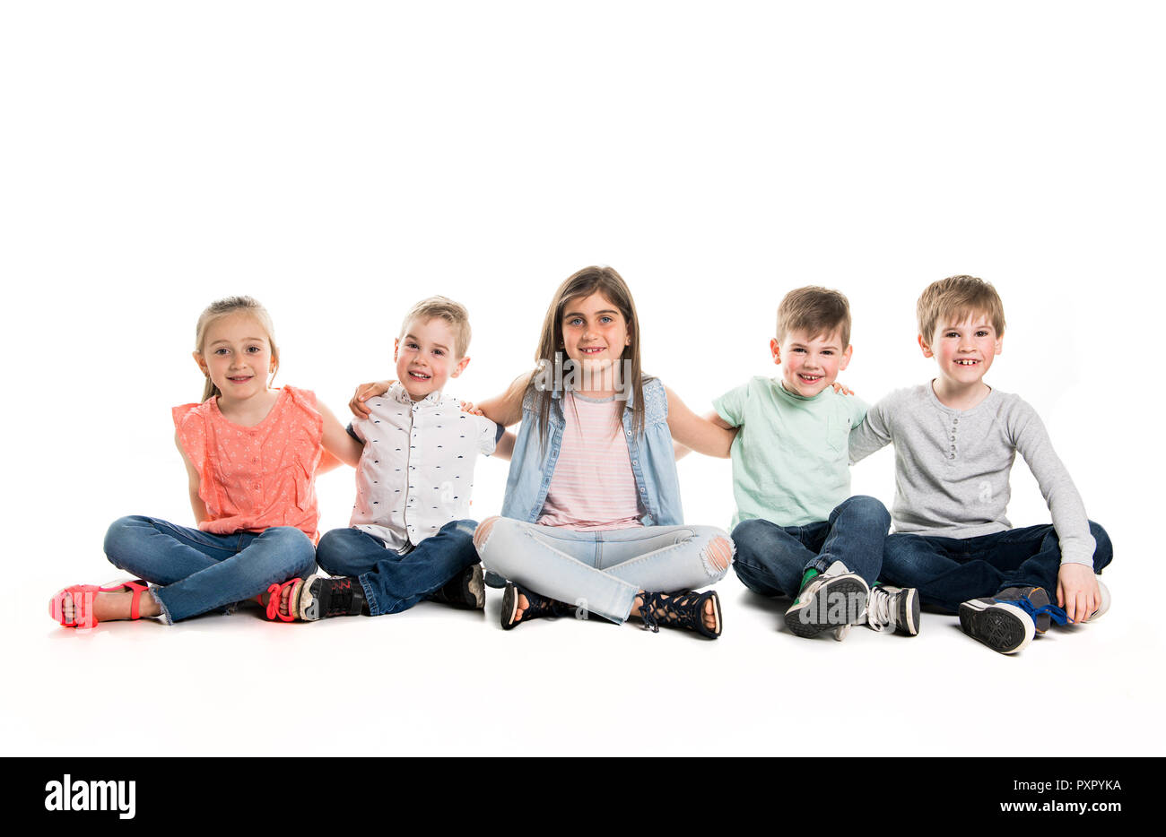 Group Of five Young Children In Studio Stock Photo - Alamy