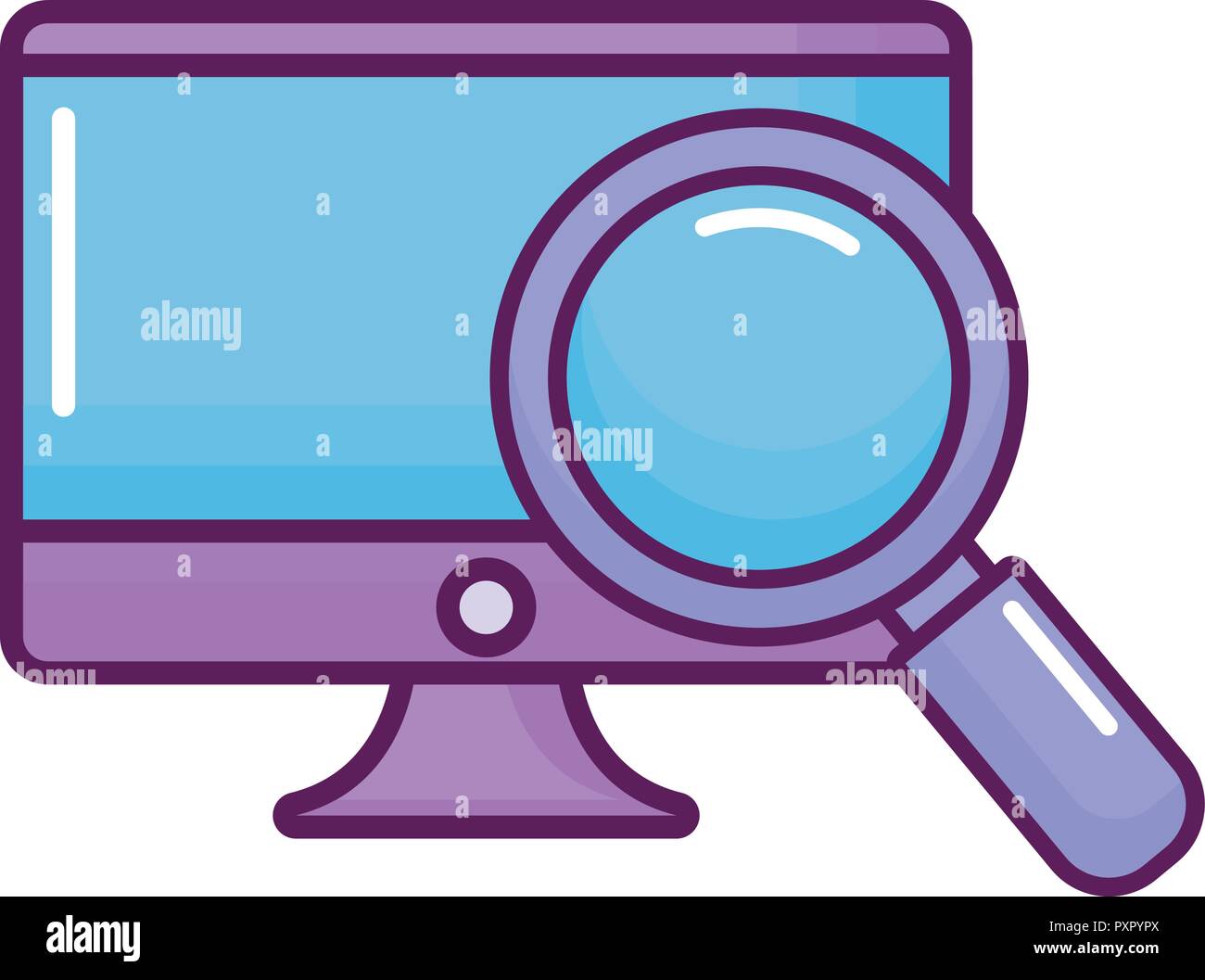computer and magnifying glass icon over white background, vector ...