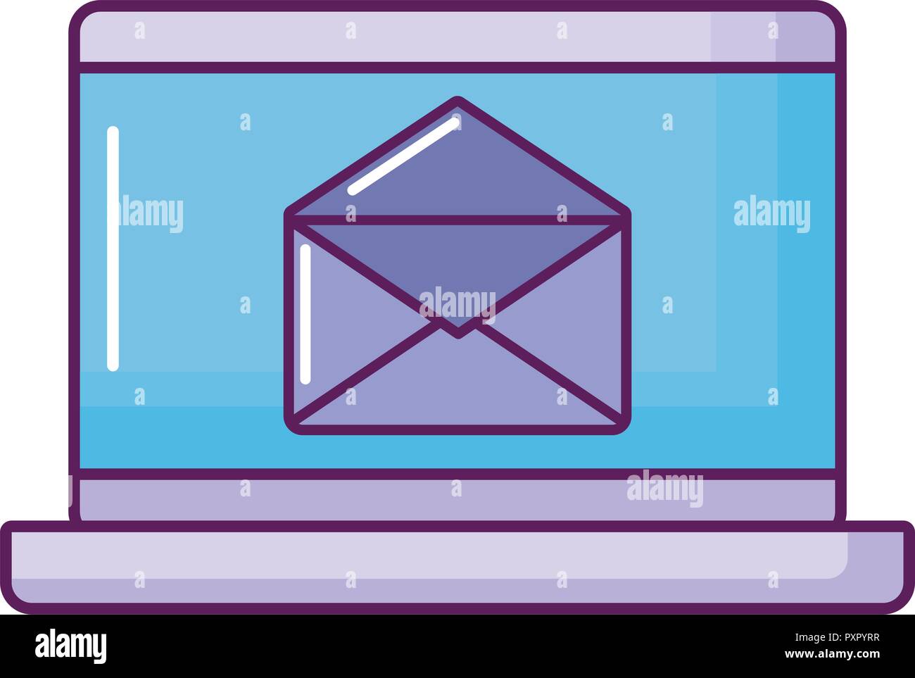 laptop computer with envelope icon over white background, vector ...