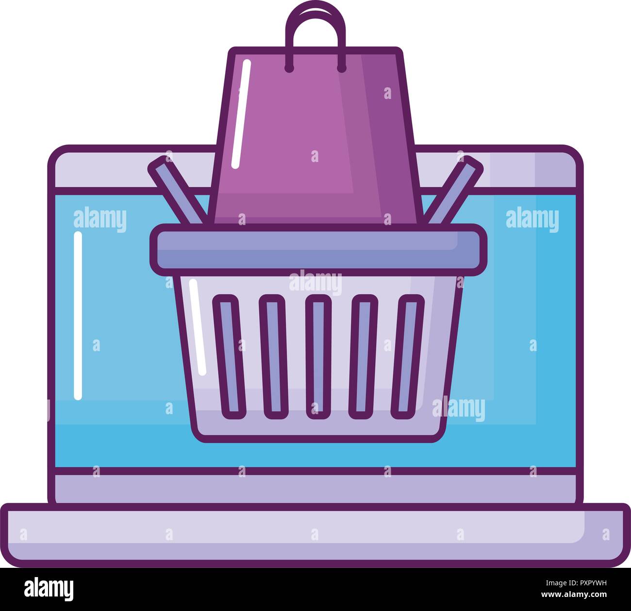 laptop computer with shopping basket icon over white background, vector ...