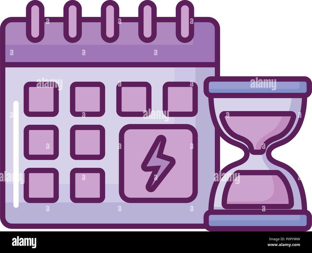 hourglass and calendar planner over white background, vector ...