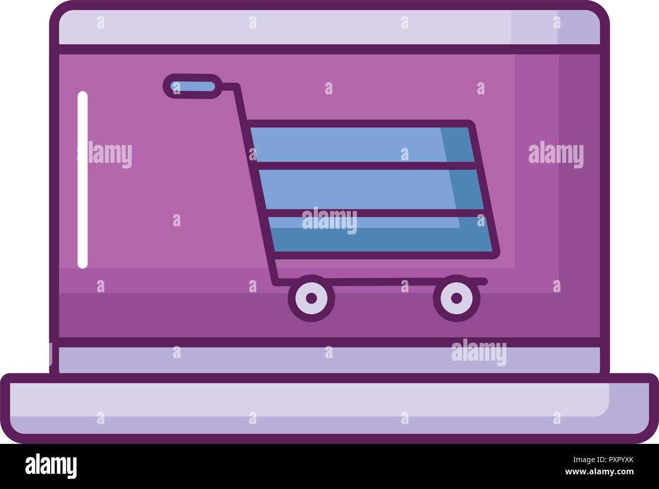 laptop computer and shopping cart icon over white background, vector ...