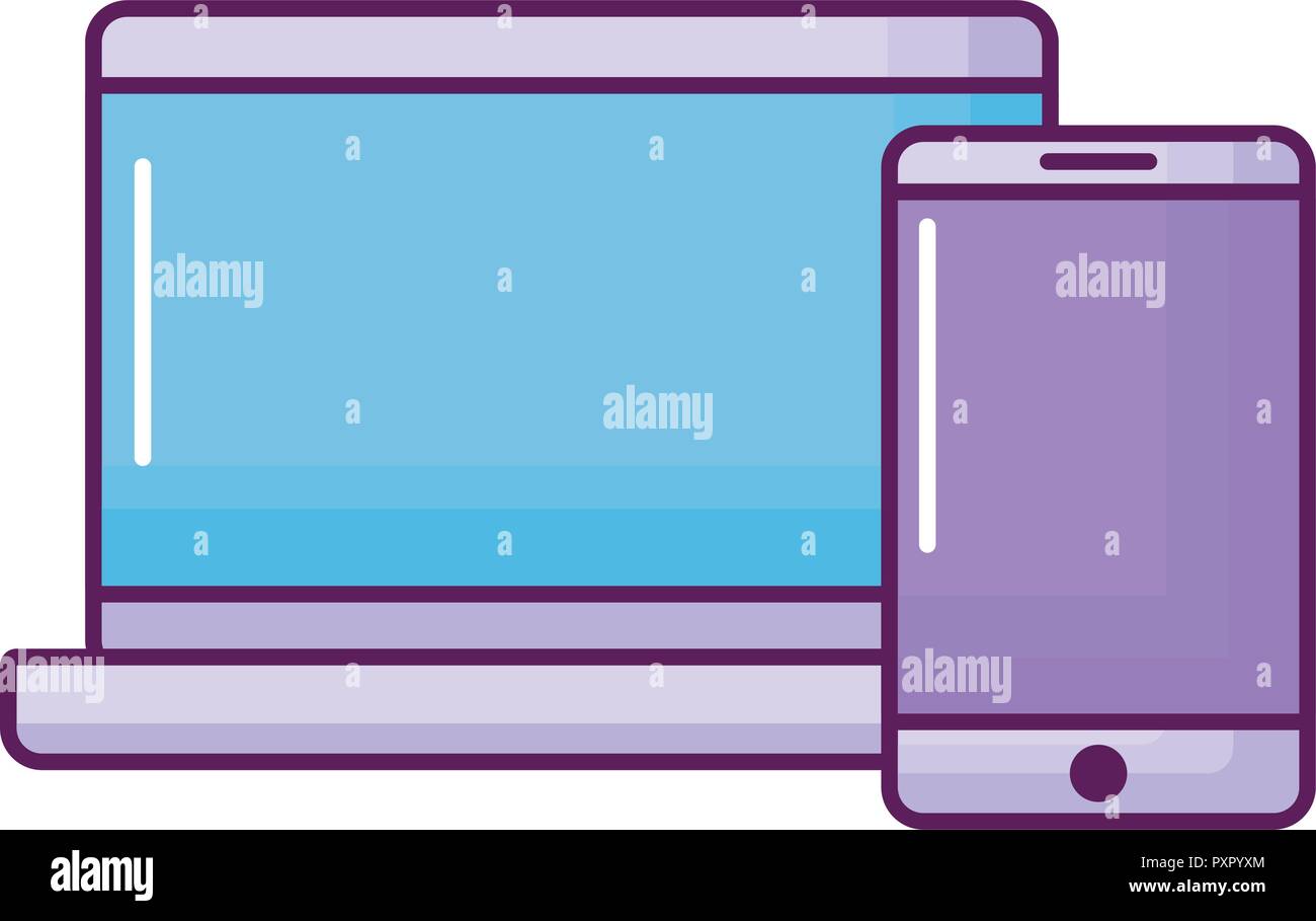 laptop computer and cellphone over white background, vector ...