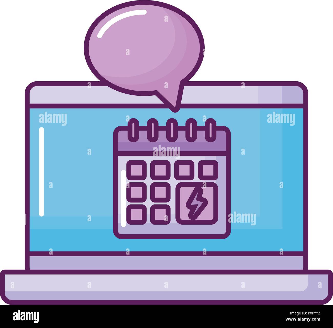 laptop computer and calendar over white background, vector illustration ...