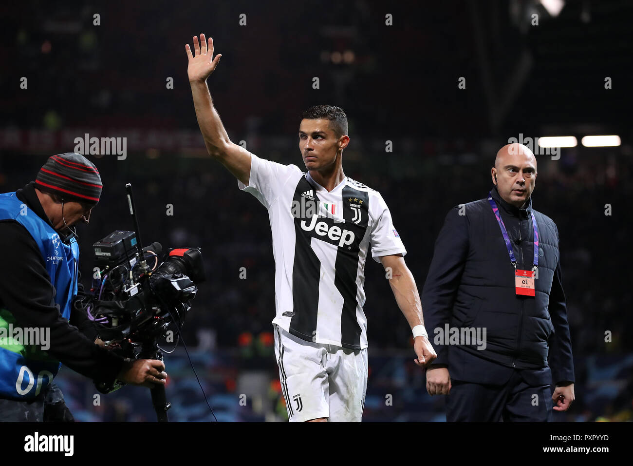 Juventus' Cristiano Ronaldo waves to the fans as he leaves the pitch ...