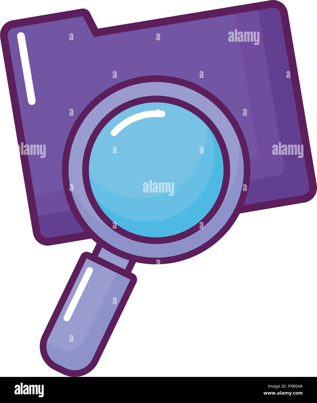 documents folder and magnifying glass over white background, vector ...