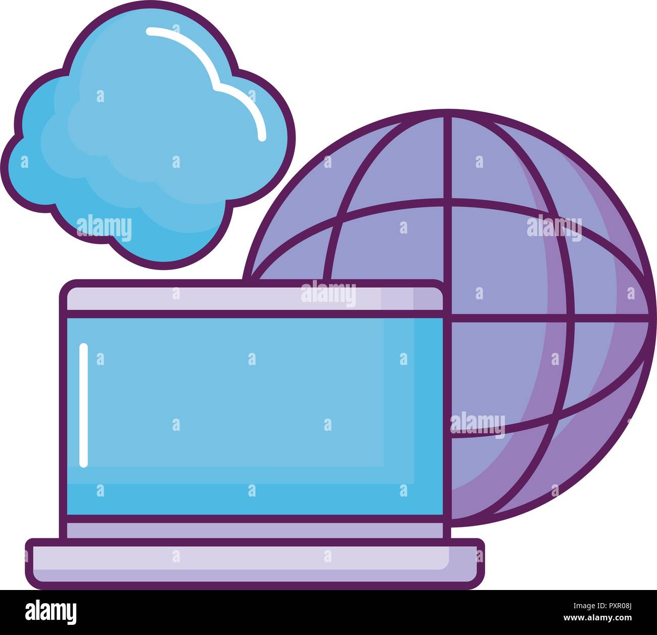 laptop computer and global sphere over white background, vector ...