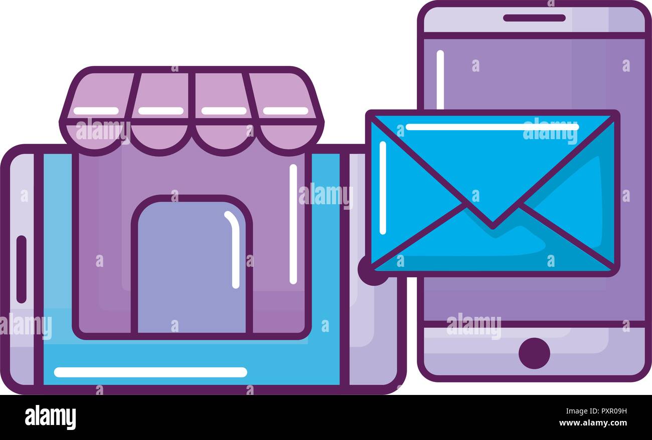 smartphone and store icon over white background, vector illustration ...