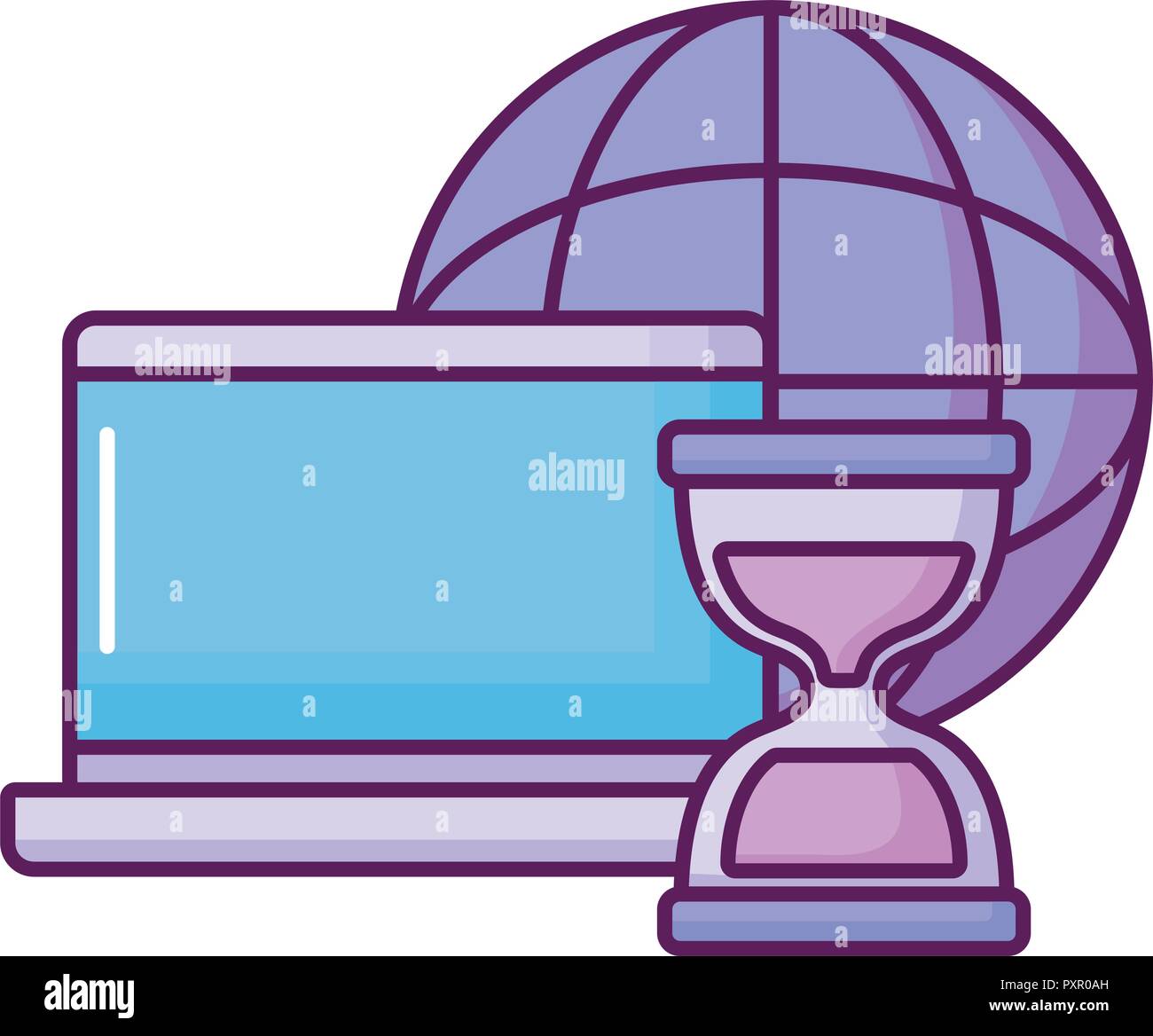 laptop computer with hourglass over white background, vector ...