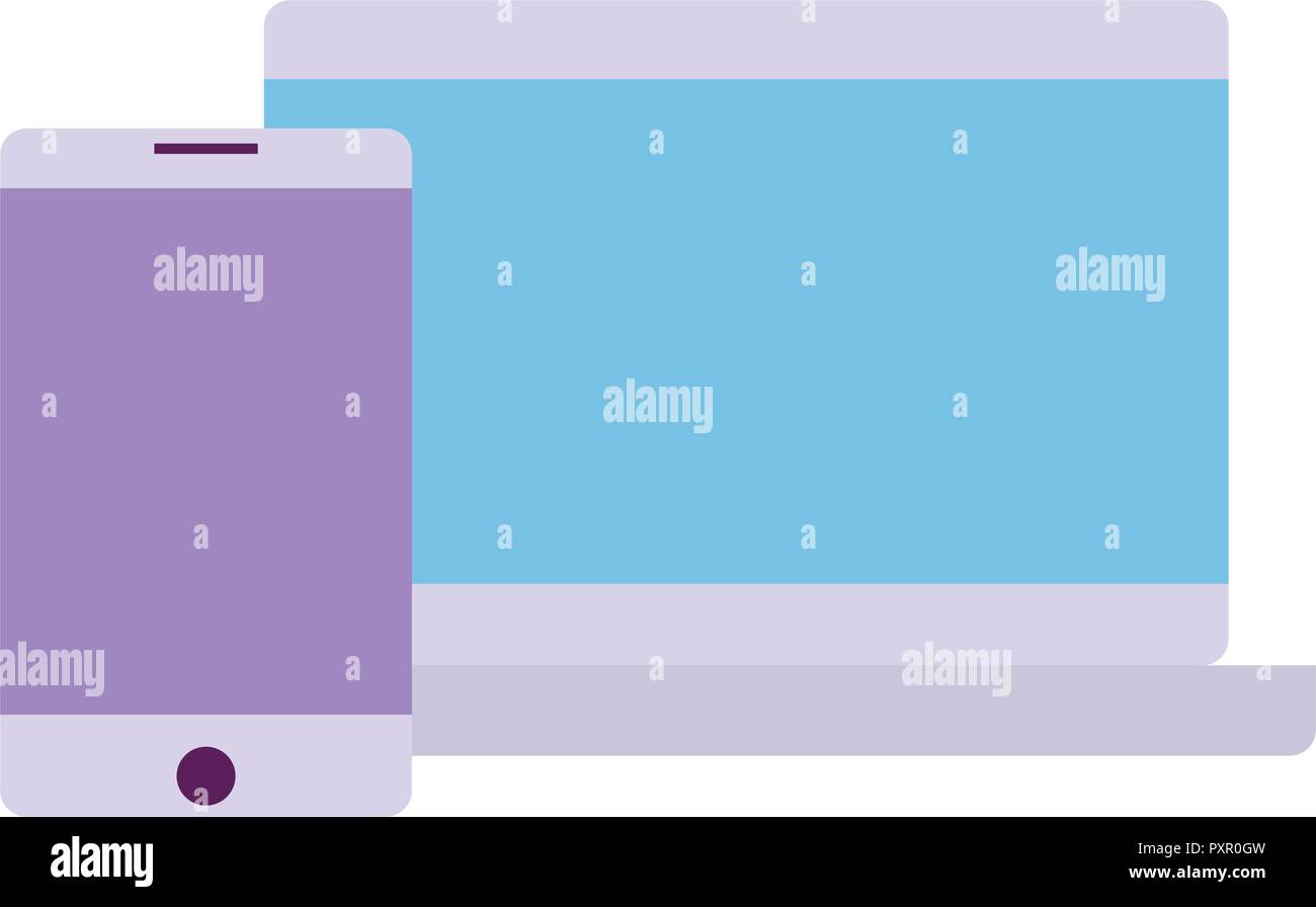 laptop computer and cellphone over white background, vector ...