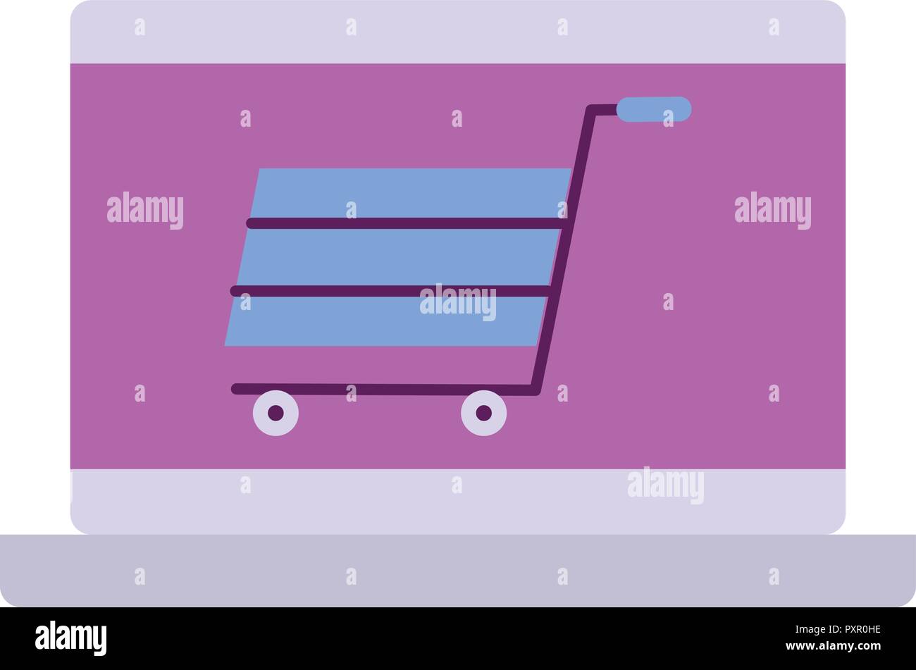 laptop computer and shopping cart icon over white background, vector ...