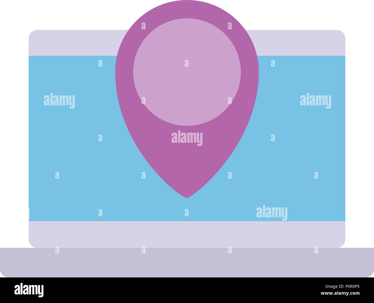 laptop computer and location pin over white background, vector ...