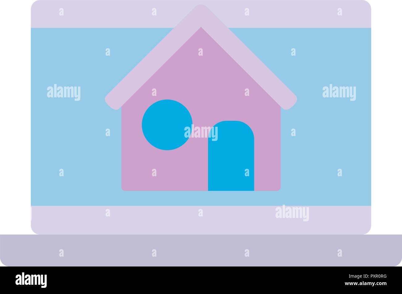 laptop computer with house icon over white background, vector ...