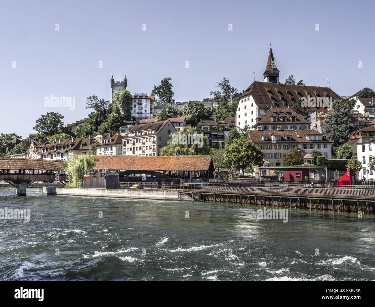 Spreuerbruecke bridge across the Reuss river, Lucerne, Switzerland ...