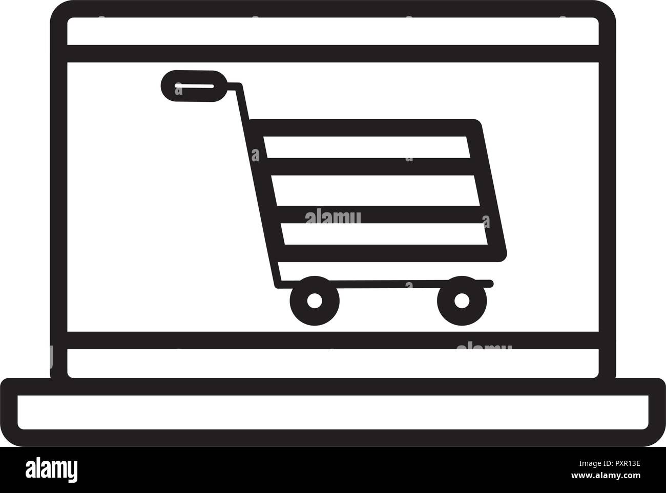 laptop computer and shopping cart icon over white background, vector ...