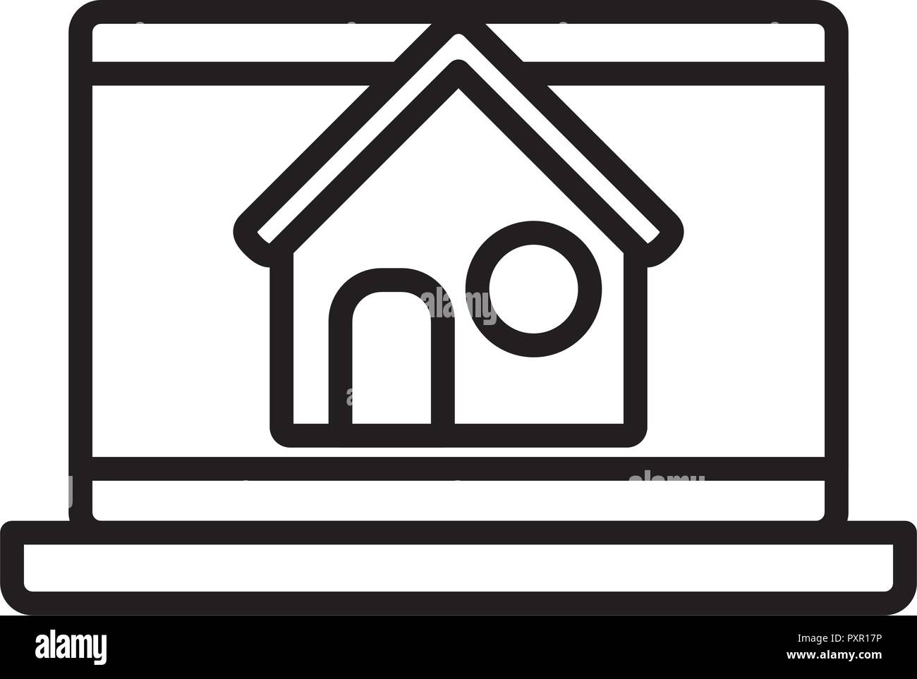 laptop computer with house icon over white background, vector ...