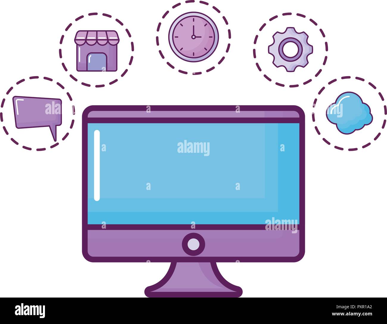 computer and digital marketing related icons around over white ...