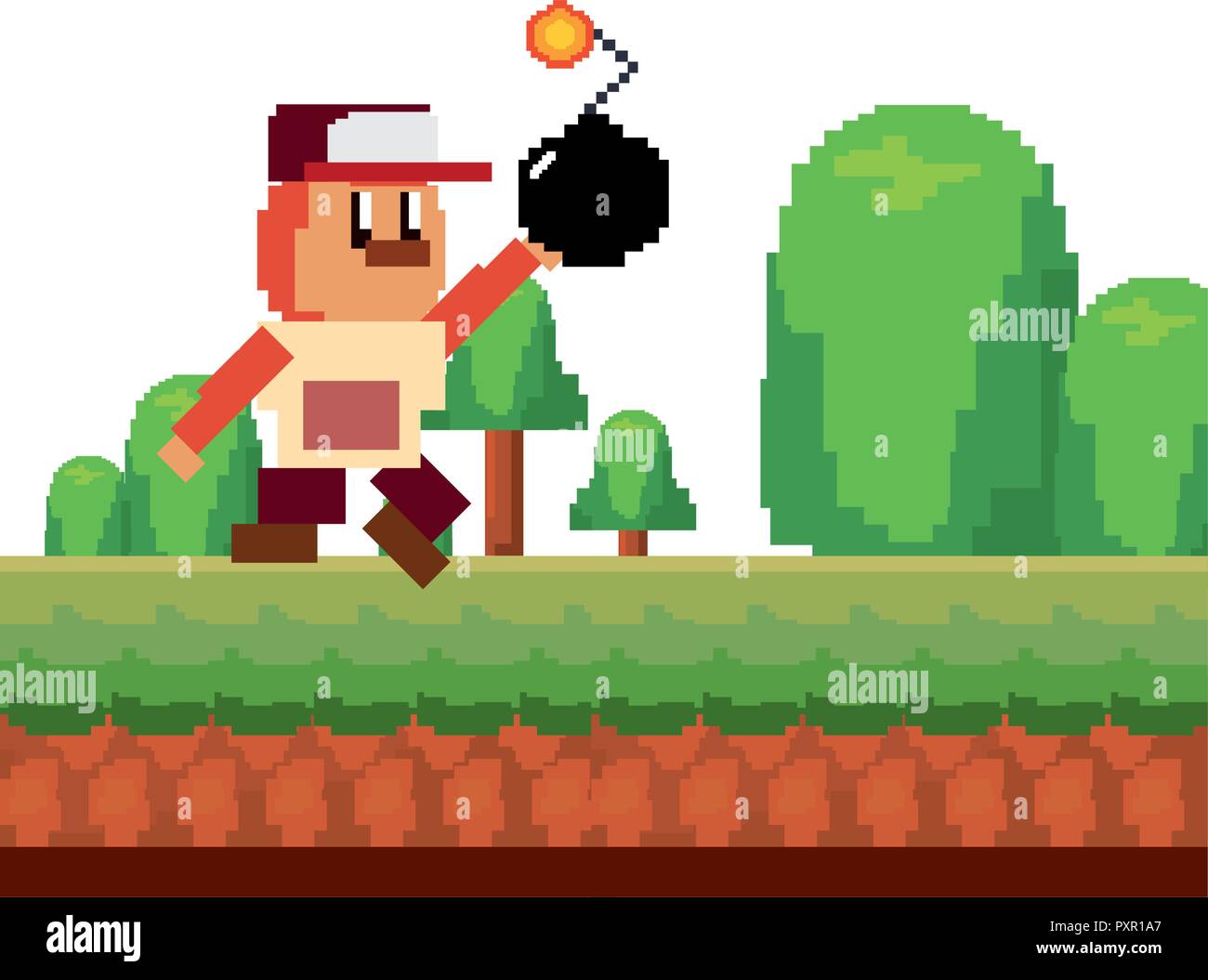 character with bomb landscape video game vector illustration Stock ...