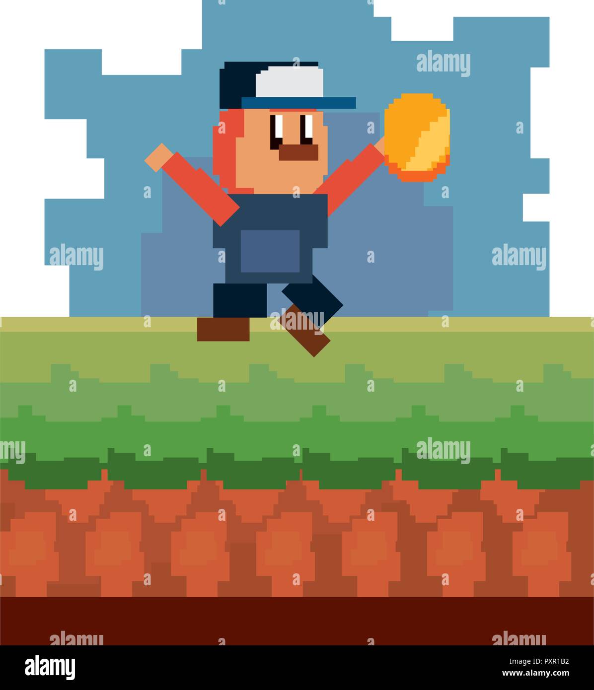 character holding coin landscape video game vector illustration Stock ...