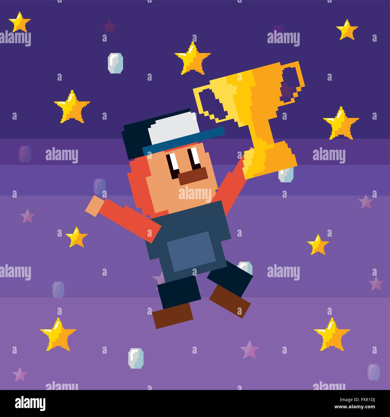 character holding trophy stars video game vector illustration Stock ...