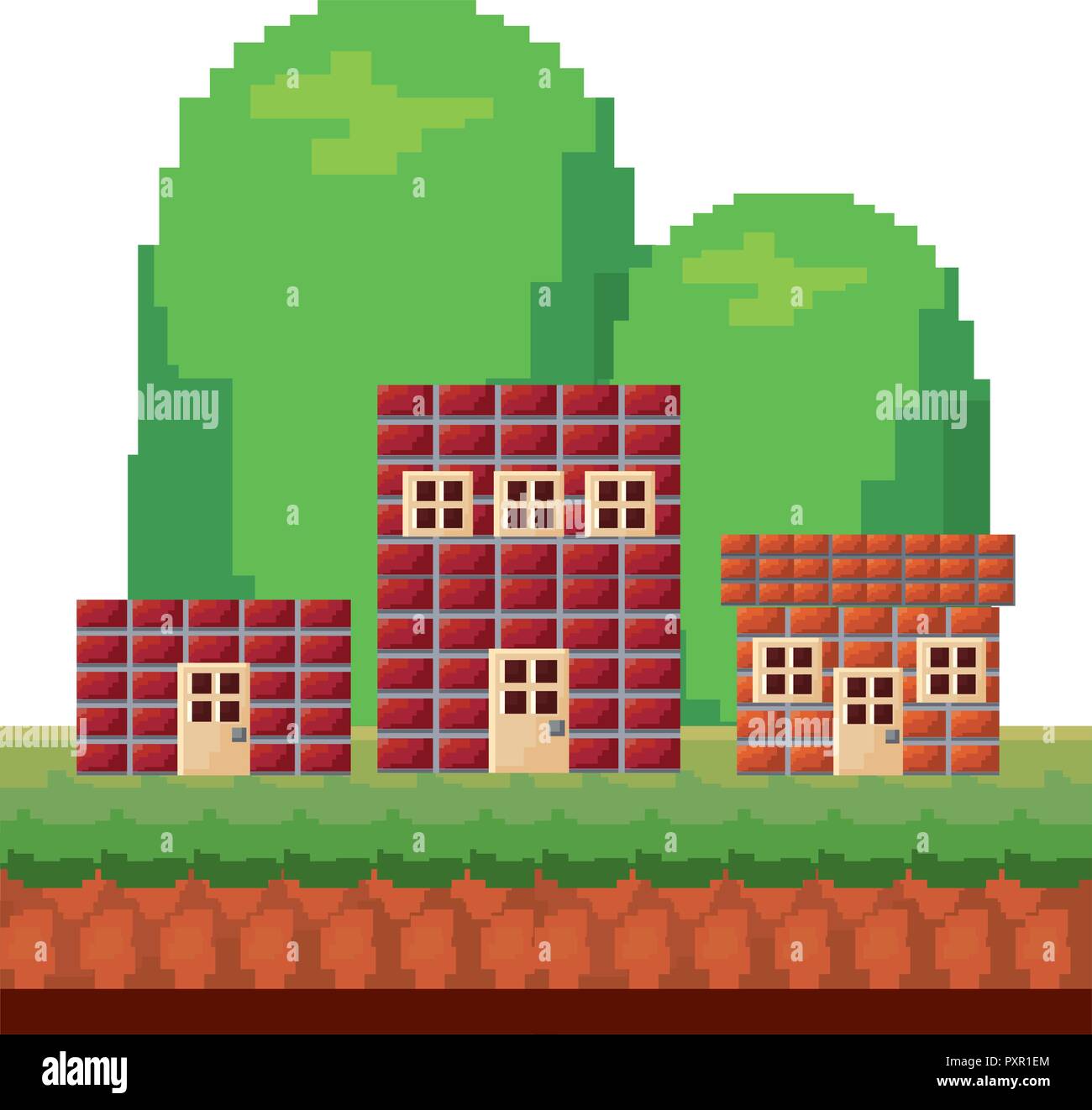 houses brick level video game vector illustration Stock Vector Image ...