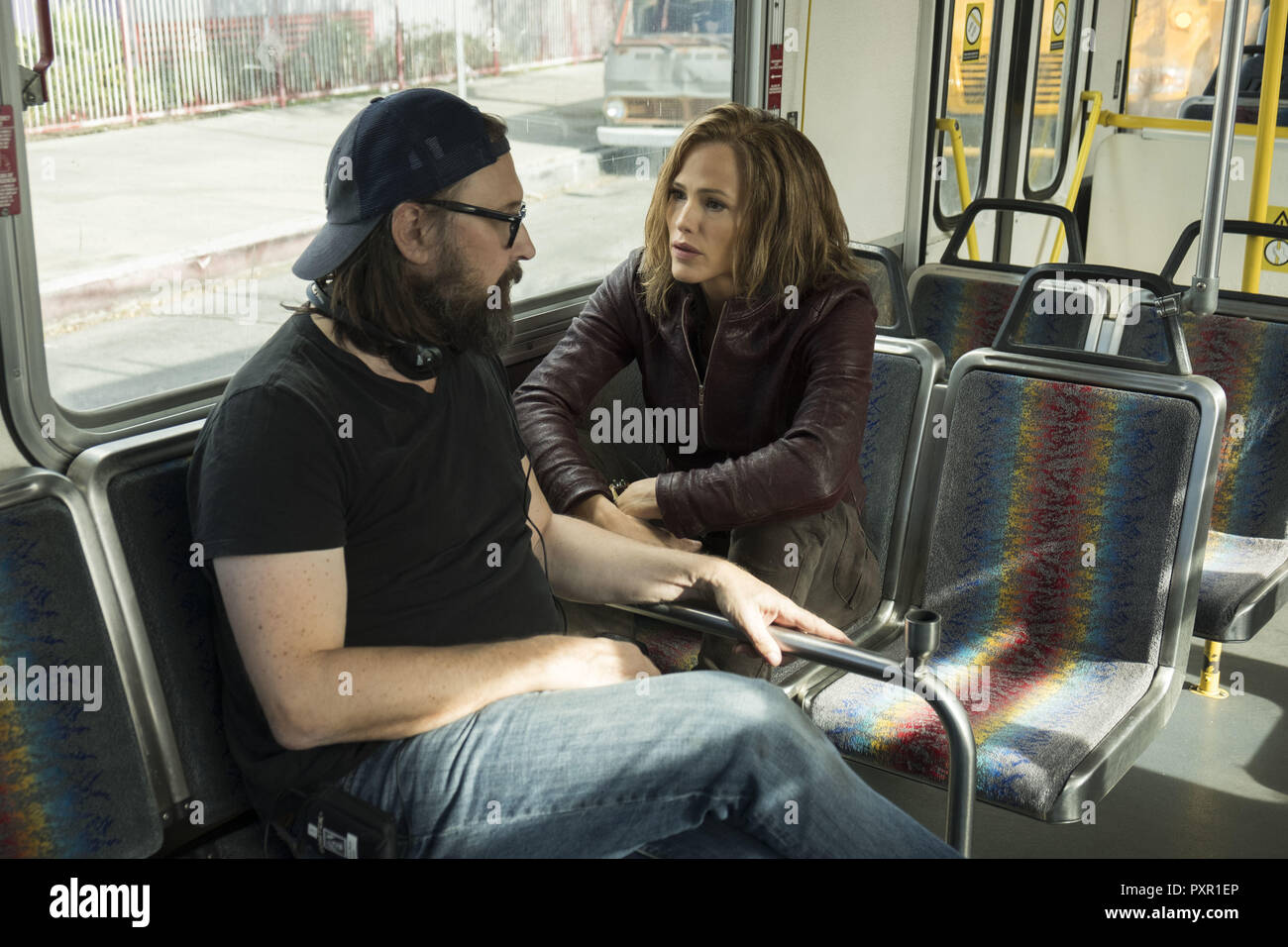 PEPPERMINT, (l to r): director Pierre Morel, Jennifer Garner, on-set ...