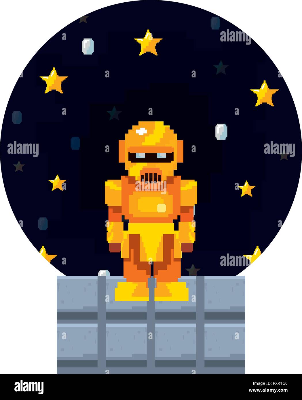 pixel video game robot night stars vector illustration Stock Vector ...