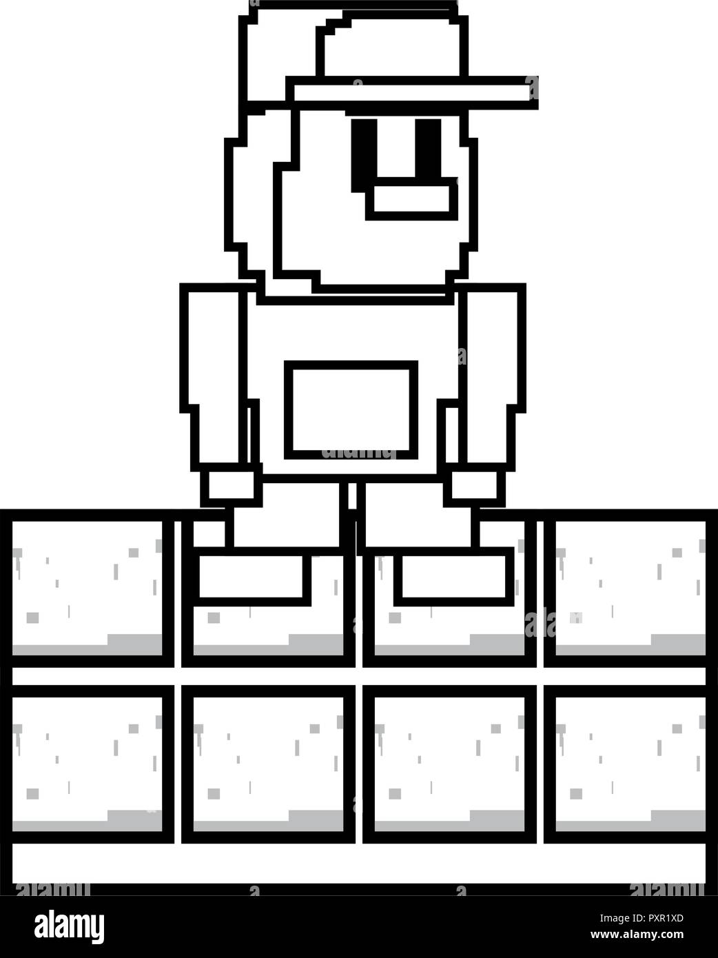 character on wall pixel video game vector illustration Stock Vector ...
