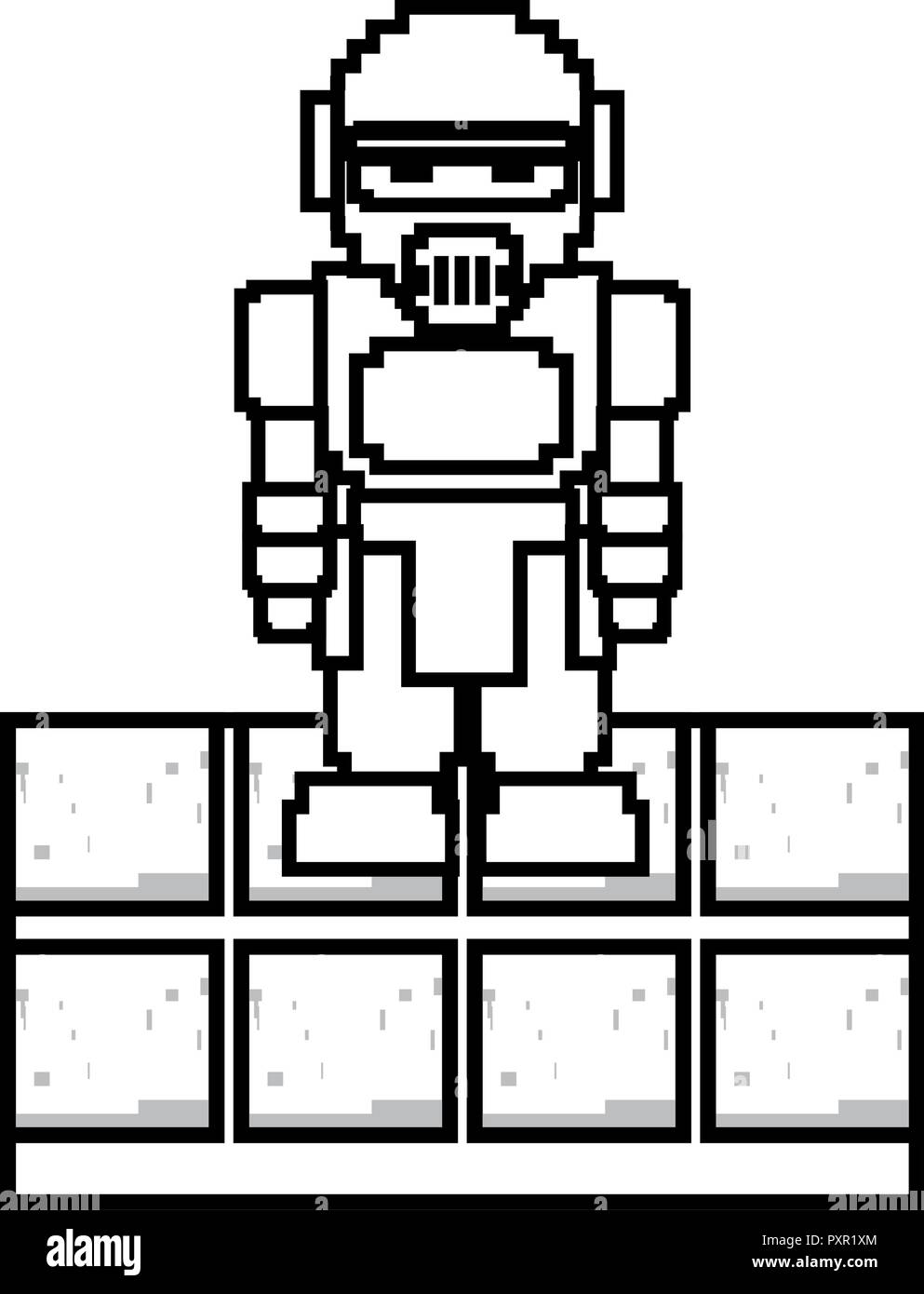 pixel video game robot linear vector illustration Stock Vector Image ...