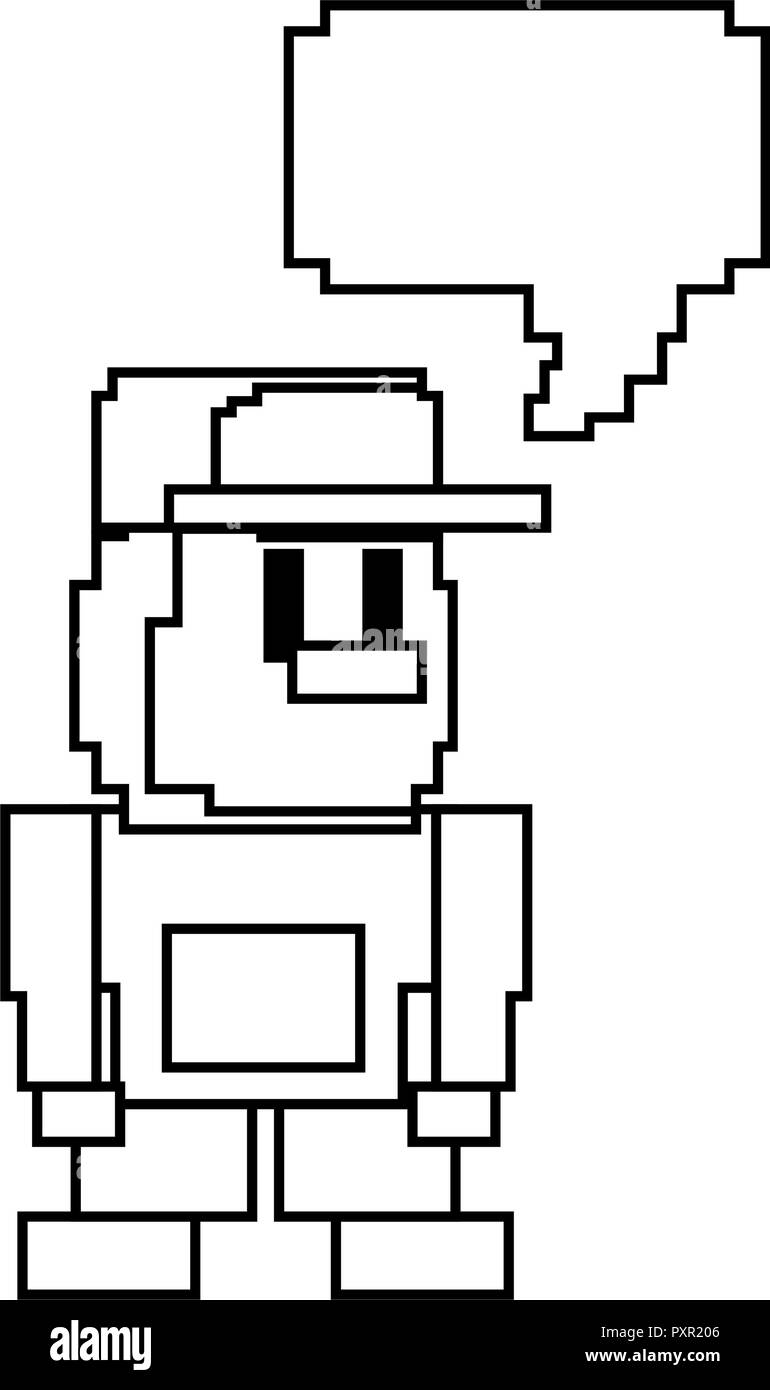 character with speech bubble pixel video game vector illustration Stock ...