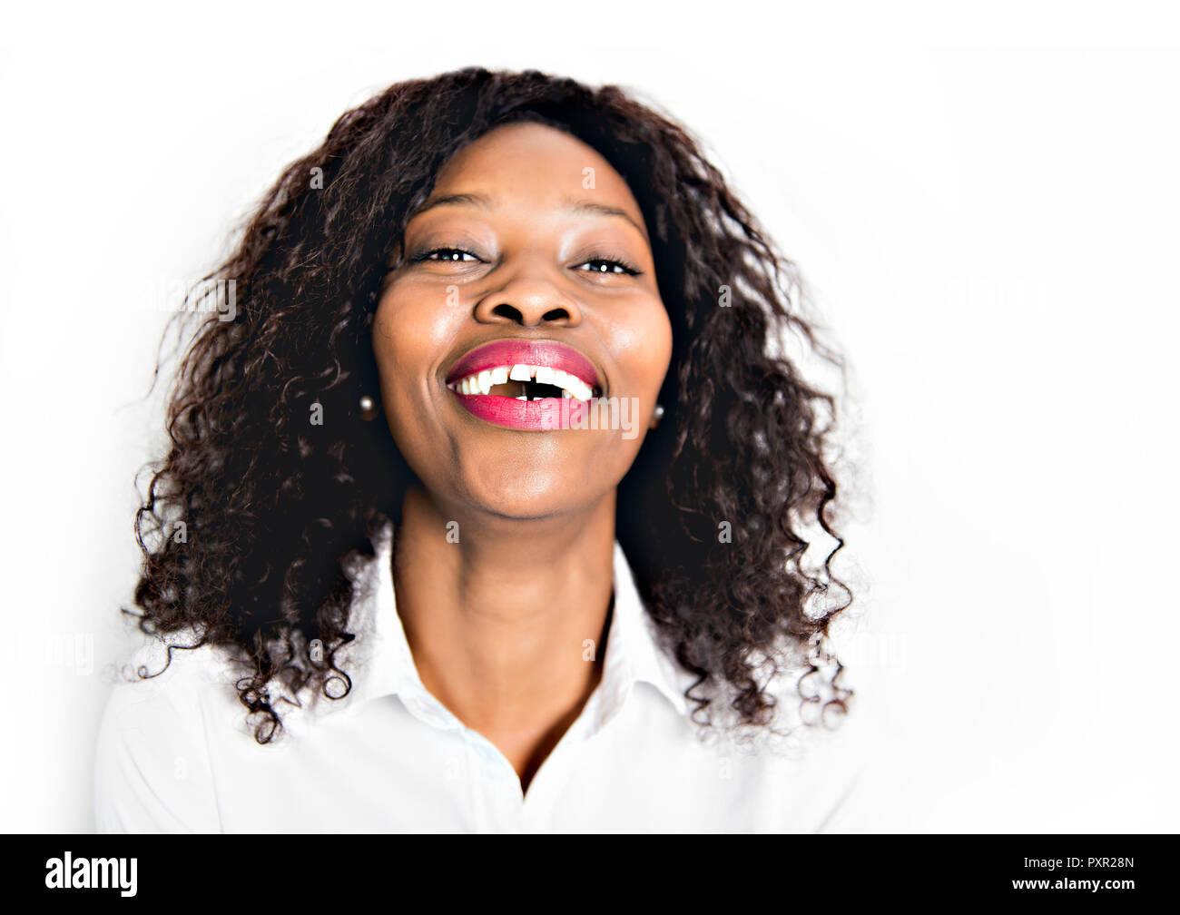 Nice black afro american on studio white background Stock Photo - Alamy