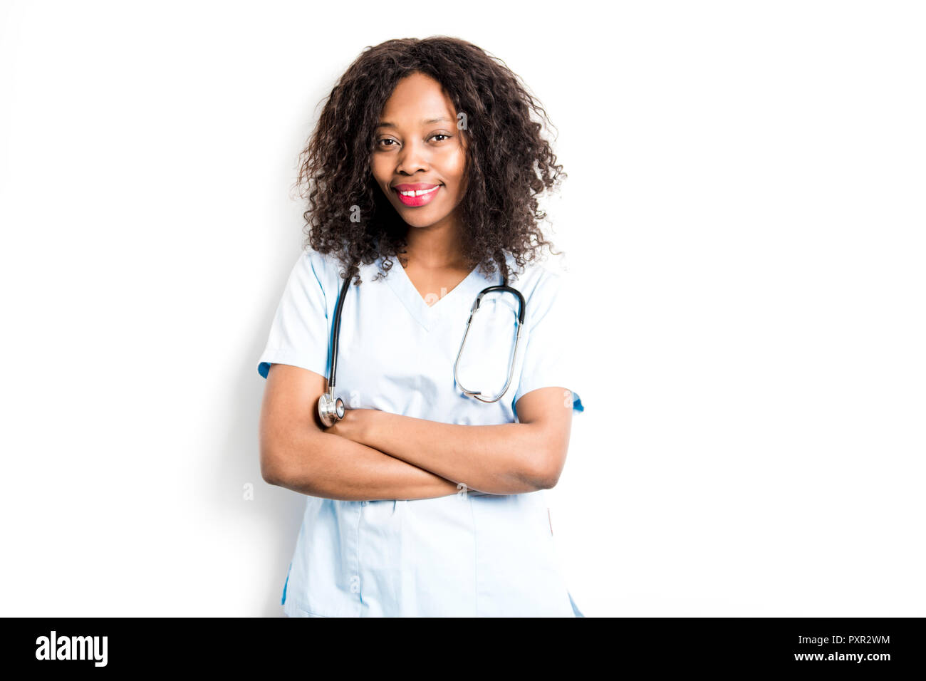 happy african medical intern doctor on studio white Stock Photo - Alamy