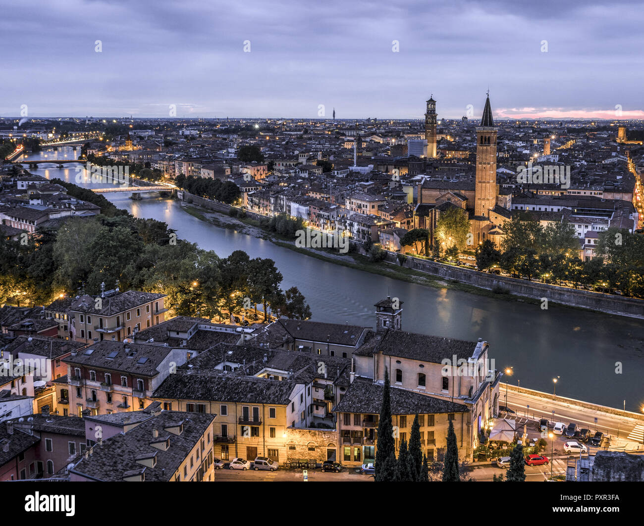 View of Verona by night, Italy Stock Photo - Alamy