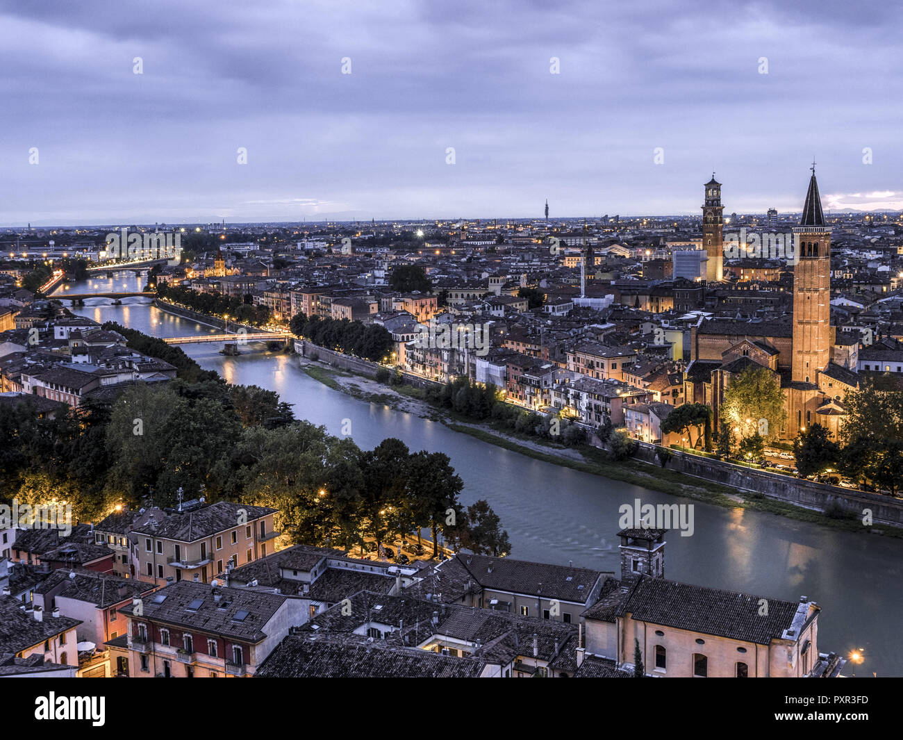 View of Verona by night, Italy Stock Photo - Alamy